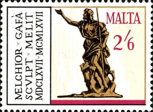 Stamp: "St. John the Baptist" (from "Baptism of Christ") (Malta(300th Death Anniversary of ...