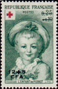 Stamp: "The Child in Pierrot" by Fragonard (1732-1806) (Reunion(Red ...