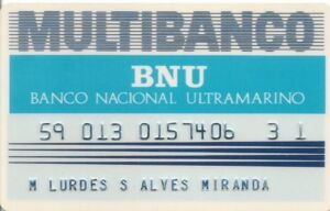 Bank Card: Multibanco (Banco Nacional Ultramarino, PortugalCol:PT-GM-0099