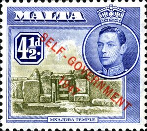 Stamp: Mnajdra Temple (Malta(Definitives 1948-1953: Self-Government ...