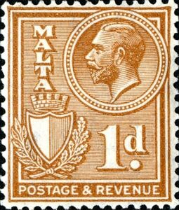 Stamp: King George V and Coat of Arms (Malta(Definitives 1930: King ...
