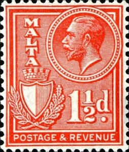 Stamp: King George V and Coat of Arms (Malta(Definitives 1930: King ...
