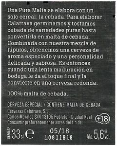 Drink Label: Calatrava (Cervezas Calatrava S.L., SpainCol:ES-BEER-002481