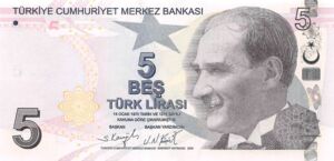 Banknote: 5 Turkish Lira (Türkiye (Turkey)(2009-2022 Emission 9) Wor:P ...
