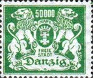 Stamp: The coat of arms of Danzig with lions (Free City of Danzig ...