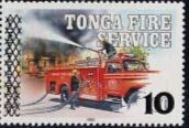 Stamp: Putting out fire (Tonga(Tonga Fire and Police Service surcharged ...