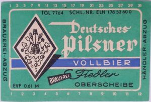Drink Label: Deutsches Pilsner Vollbier (Brauerei Fiedler Oberscheibe ...
