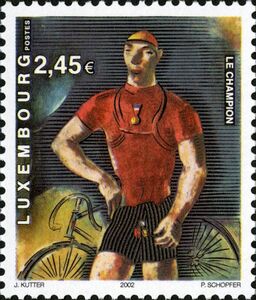 Stamp: Painting "The Champion" (1932) by Joseph Kutter (1894-1941 ...