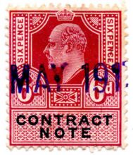 Stamp: Contract Note Edward VII 6d (United Kingdom: Revenue Stamps ...