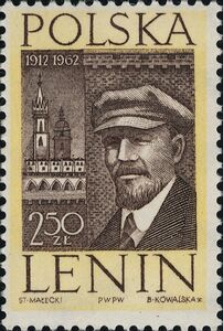 Stamp: Lenin and St. Mary's church in Krakow (Poland(50th anniv. Of ...