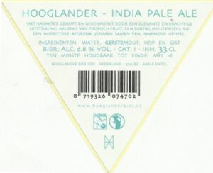Drink Label: Hooglander IPA (Hooglander Bier, NetherlandsCol:NL-BEER-028659
