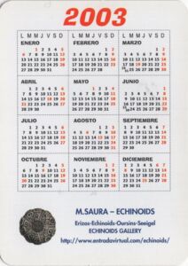 Pocket Calendar: Temnopleurus hardwicki (Spain(Fossils) Col:ESP-2003 ...