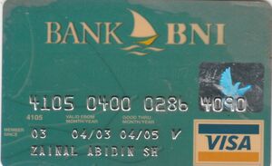 Bank Card: Visa Bni (Bank BNI, IndonesiaCol:ID-VI-0096