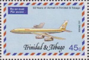 Stamp: Boeing 707 of B.W.I.A., c. 1960 (Trinidad and Tobago(50th ...