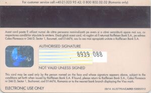 Bank Card: Raiffeisen Bank (Raiffeisen Bank, RomaniaCol:RO-VE-0146