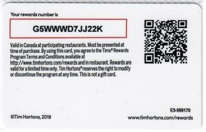 Gift Card: Tims Rewards (Tim Hortons-Coldstone Creamery, Canada(loyalty ...