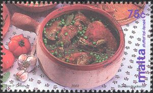 Stamp: "Stuffat tal-fenek" (rabbit stew) (Malta(Maltese Cookery) Mi:MT ...