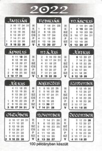 Pocket Calendar: Budweiser (Hungary(Beer) Col:HU-2022-Beer-001.09
