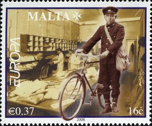Sello: Postman and Mail Room (in sepia) (Malta(Europa (C.E.P.T.) 2008 ...