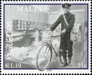 Sello: Postman and Mail Room (in monochrome) (Malta(Europa (C.E.P.T ...