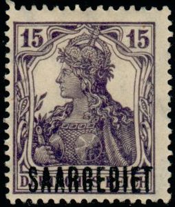 Stamp: Germania, overprinted SAARGEBIET (Germany, Saarland(French ...