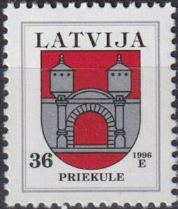 Stamp: Coat of Arms of Priekule (Latvia(Definitive Issue - Coats of ...