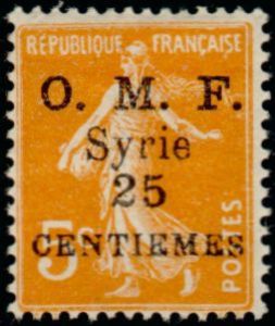 Stamp: Type Semeuse overprint and Syrian surcharge (Syria("O.M.F. Syrie ...