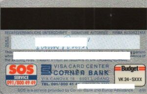 Bank Card: Classic corner card (Corner Banka SA, SwitzerlandCol:CH-VI ...