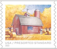 Stamp: Barn in Autumn (United States of America(Flags on Barns (2022 ...
