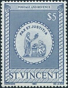 Stamp: Coat of Arms - Inscription "PAX ET JUSTITIA" (Saint Vincent and ...