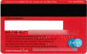 Bank Card: Santander Cirrus Basic Account (Santander, United Kingdom of ...