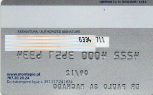 Bank Card: Montepio Geral (Visa) (Montepio Geral, PortugalCol:PT-VE-0128