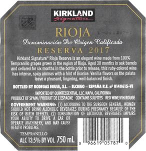 Drink Label: Kirkland Signature Rioja Reserva (Bodegas Eguia, S.L ...