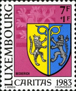 Stamp: Arms of Beckerich (Luxembourg(National Welfare Fund: Arms of ...