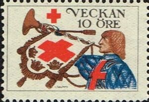 Stamp: Sverige veckan 10 oere red cross pair (Sweden: Cinderella Stamps ...