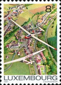 Stamp: Gliders above the National Gliding Center at Useldange ...