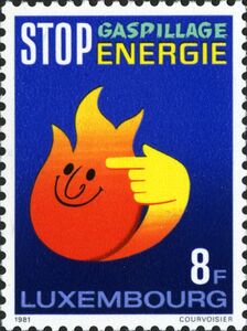 Stamp: Energy Conservation (Smiling Flame) (LuxembourgMi:LU 1040,Sn:LU ...