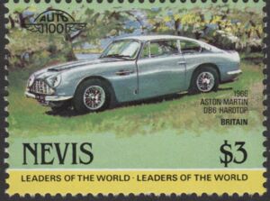 Stamp: Aston Martin DB6 Hardtop, 1966 - painting (Nevis(Leaders of the ...