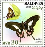 Stamp: Agavus Cattleheart (Parides agavus) (Maldives(Butterflies (2021 ...