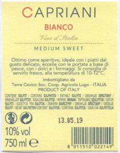 Drink Label: Capriani - Bianco (Terre Cevico Soc. Coop. Agricola ...