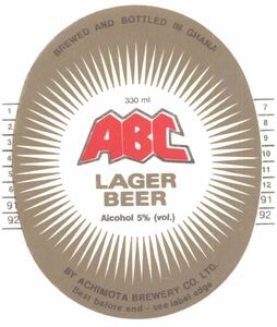 Drink Label: ABC Lager Beer (Achimota Brewery Company Ltd., GhanaCol:GH ...