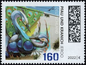 Stamp: Peacock and Crane, by JEROO (Germany, Federal Republic(Street Art) Mi:DE 3667,Yt:DE 3449 ...