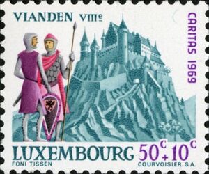 Stamp: Castle "Vianden" (8th Century) (Luxembourg(National Welfare Fund ...