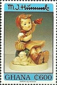 Stamp: Lamb, girl waving handkerchief (Ghana(Easter - Hummel Figurines ...