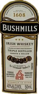 Drink Label: Bushmills Irish Triple Distilled (Old Bushmills Distillery ...
