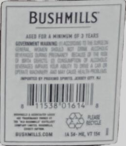 Drink Label: Imported Bushmills Original Irish (Old Bushmills ...