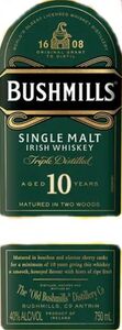 Drink Label: Bushmills Single Malt Irish 10 Years Old (Old Bushmills ...