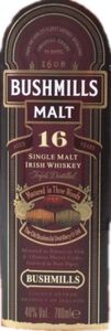 Drink Label: Bushmills Single Malt Irish 16 Years Old (Old Bushmills ...