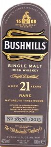 Drink Label: Bushmills Single Malt Irish 21 Years Old (Old Bushmills ...