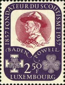 Stamp: Lord Robert Baden-Powell (1857-1941) and Girl Scout Emblems ...